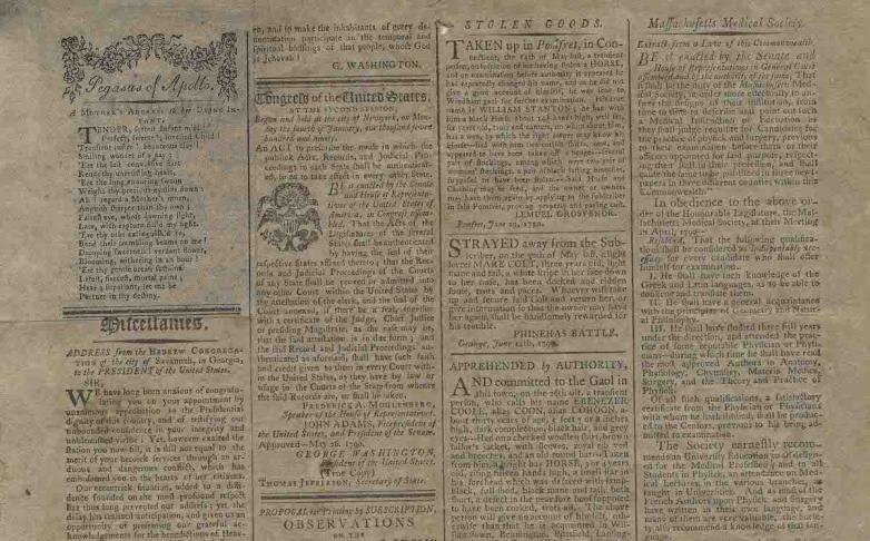 1790 Newspaper Reporting on Washington’s Presidential Address to be ...